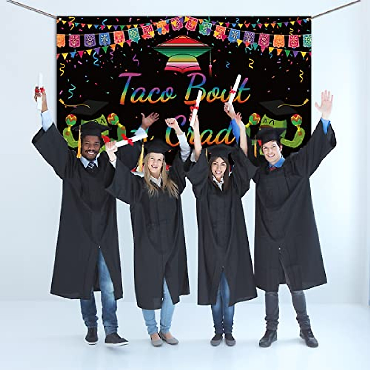 Taco Bout A Grad Backdrop Banner Mexican Graduation Class of 2023 Cactus Cap Party Photography Background Wall Decoration