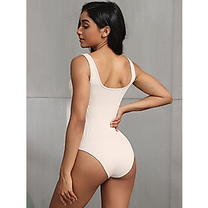 AUTOMET Women's Blackbeigebrown Sleeveless Square Neck Nylon,Spandex Medium Leotard