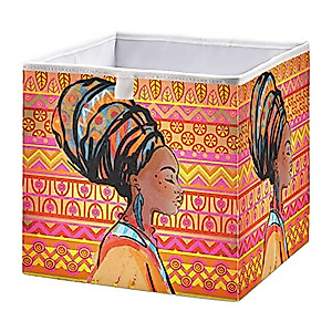 Women Wearing Colorful Headscarves Storage Bins Cubes Storage Baskets Fabric Foldable Collapsible Decorative Storage Bag with Handles for Shelf Closet Bedroom Home Gift 11" x 11" x 11"