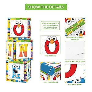 Altkeyui Sesame Friends Street First Birthday Balloon Boxes Decorations, 3 Pcs One Balloon Box 1st Birthday Backdrop Block For Sesame Theme 1st Birthday Party Supplies | One Year Old Birthday