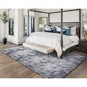 Softlife Fluffy Rug for Living Room, 6x9 Feet Plush Area Rug for Bedroom, Tie-Dyed Grey Furry Shag Rug for Aesthetic Christmas Room Decor, Soft Modern Fuzzy Faux Fur Carpet for Kids Nursery Room Dorm