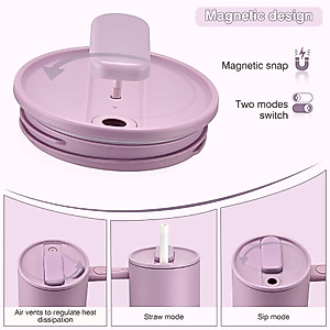Pawtong 40oz Magnetic Lid Insulated Tumbler with Handle, 360° Rotating & Removable Cover, Leak-Proof Travel Mug with Soft Silicone Straw for Drivers, Commuters, Road Trips, Dishwasher Safe (Purple)