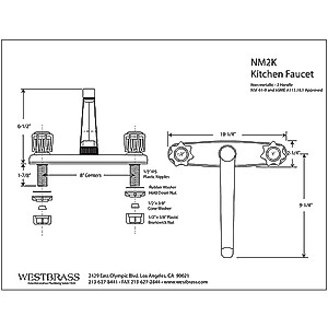 Westbrass NM2K-07 8" 2-Handle Acrylic Non-Metallic Kitchen Faucet, Satin Nickel