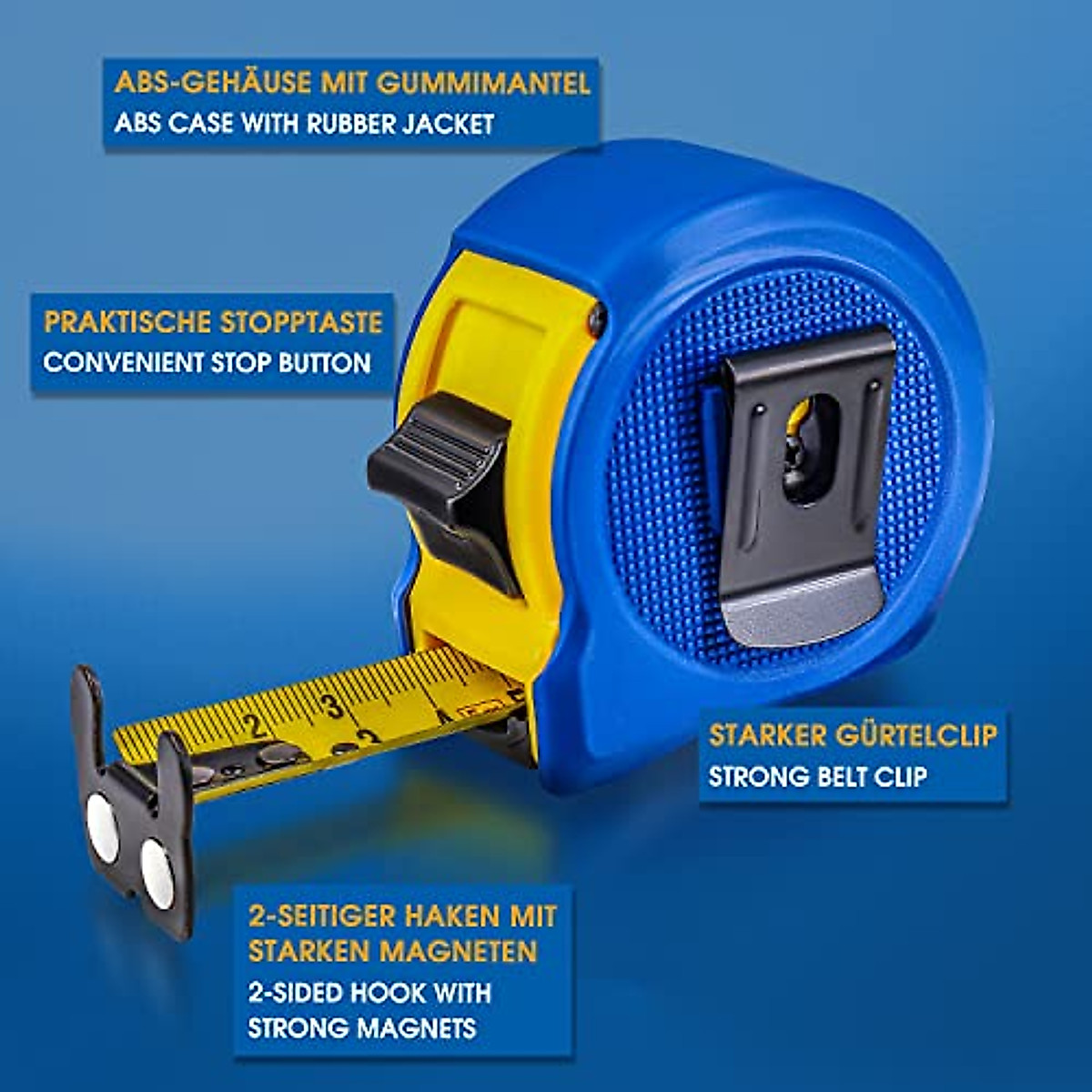 S&R Industriewerkzeuge Tape Measure Inch and Metric Q-Series 5M / 16 Ft, Tape 25 Mm, Nylon Coated, Measuring Pocket Tapes Impact Resistant, Rubberized Case