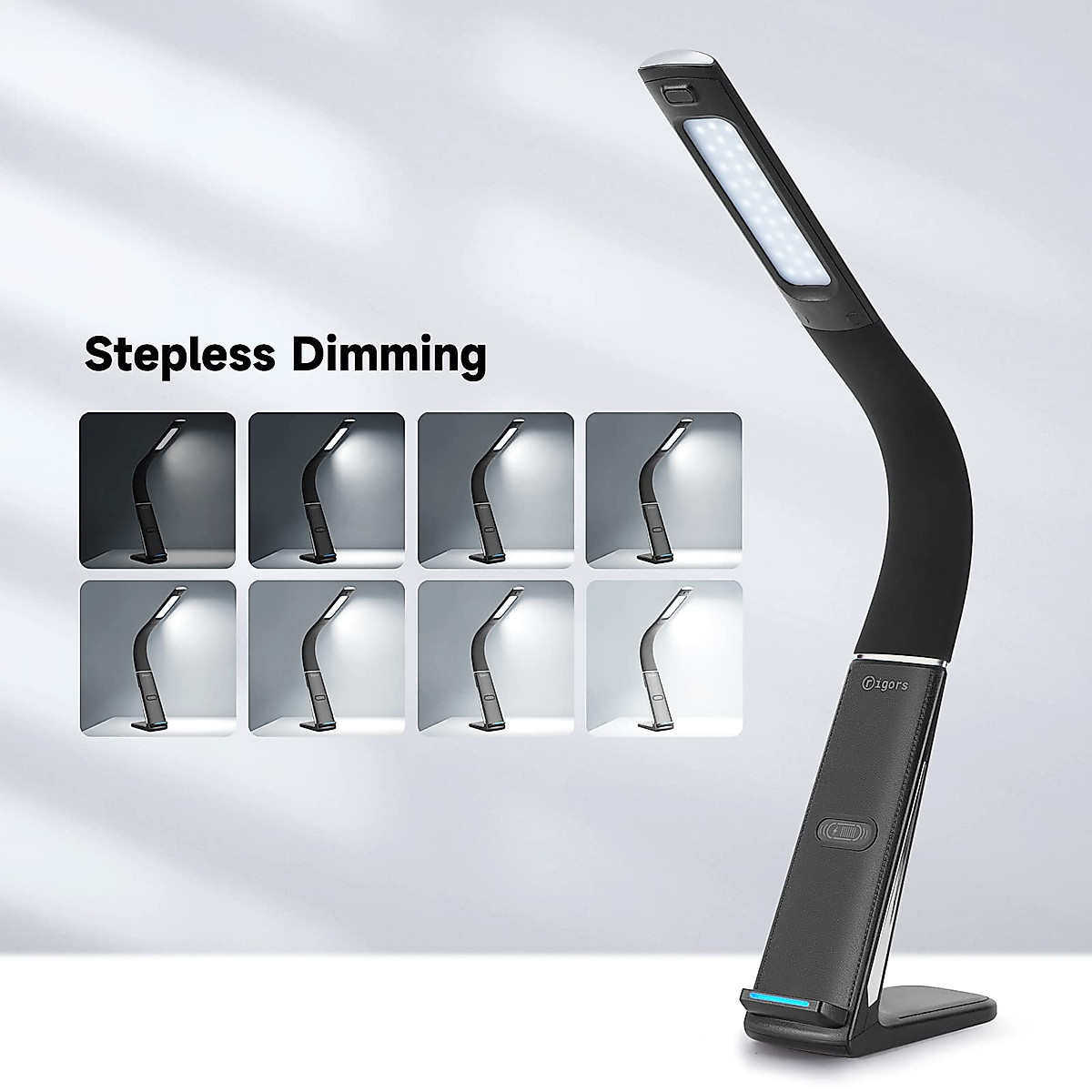 rigors LED Desk Lamp with Wireless Charger, USB Charging Port, Stepless dimmable brightness, Natural Lights, Desk Lamps for Home Office, Table Lamp Eye Caring Reading Light, Gesture Control desk light