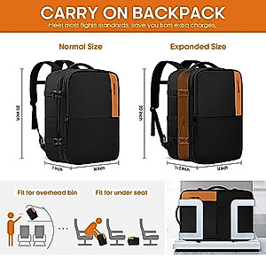 POWAITER Travel Backpack for Women Men, Carry On Backpack Flight Approved Fits 17 Inch Laptop with 4 Packing Cubes for Travel & Business Trip-Black