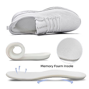 Lamincoa Womens Slip On Walking Shoes Non Slip Casual Road Running Lightweight Mesh Fashion Sneakers for Gym Travel Workout White