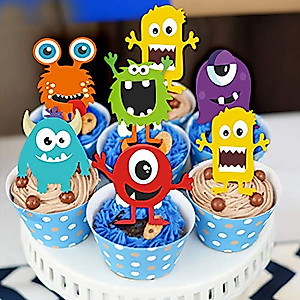 Monster 1st Birthday Decorations Kit - Monster Bash Photo Banner Balloons Cupcake Toppers for Little Monster Party Supplies