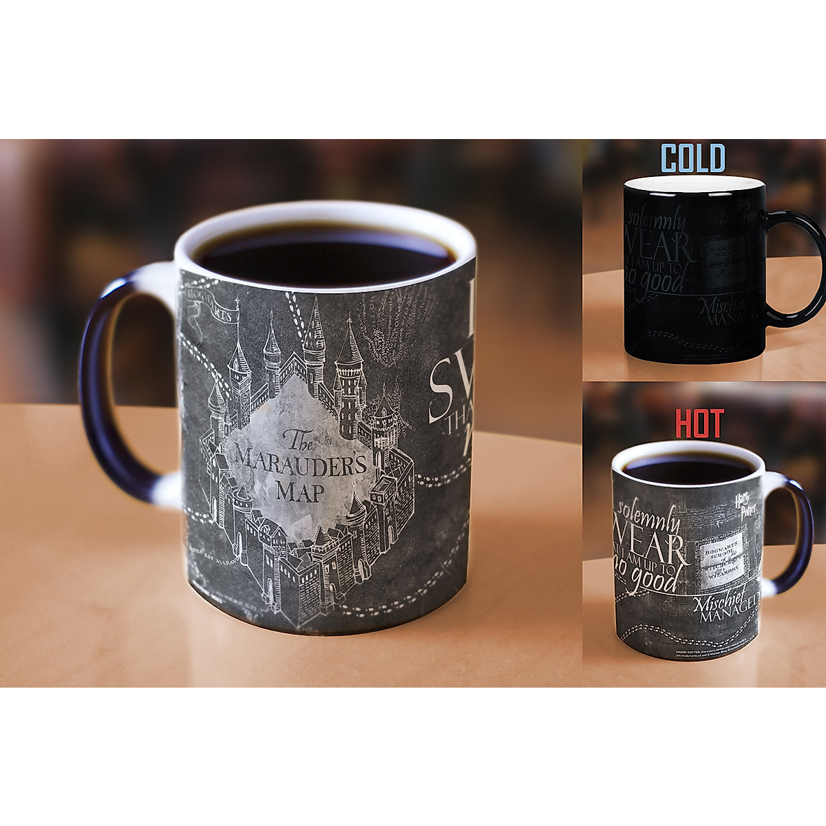 Morphing Mugs Harry Potter - Marauder's Map - Black and White - I Solemnly Swear - Mischief Managed - One 11 oz Color Changing Ceramic Mug – Image Revealed When HOT Liquid Is Added!