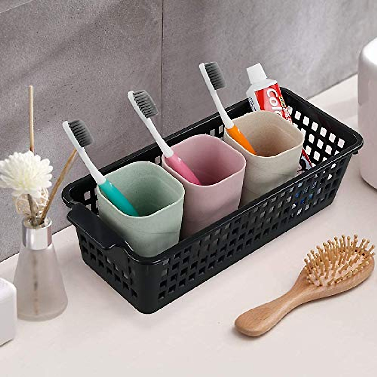 AnnkkyUS 6 Pack Small Plastic Storage Baskets, Black Desktop Baskets