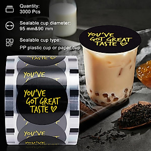 JIAWANSHUN Tea Cup Sealer Film Roll Cup Sealing Film PP Plastic Sealing Film 3000pcs Roll for Plastic Cup 90-105mm (3.55"- 4")