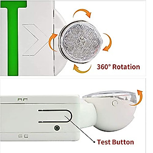 Green LED Exit Sign Emergency Lights with 2 Adjustable Head Lights, Green Letter Emergency Exit Light With Battery backup For Restaurant, Commercial, Family Emergency, UL-Listed 120-277V