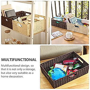 Housoutil Decorative Bins Tote Hand Pantry Country Shelf Living Organizer Room Rectangular Multifunctional Weave Cloth Style Nesting Picnic Sundries Seagrass Home Basket with Container Made