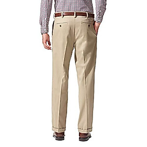 Dockers Men's Relaxed Fit Comfort Pants-Pleated, British Khaki, 40W x 32L