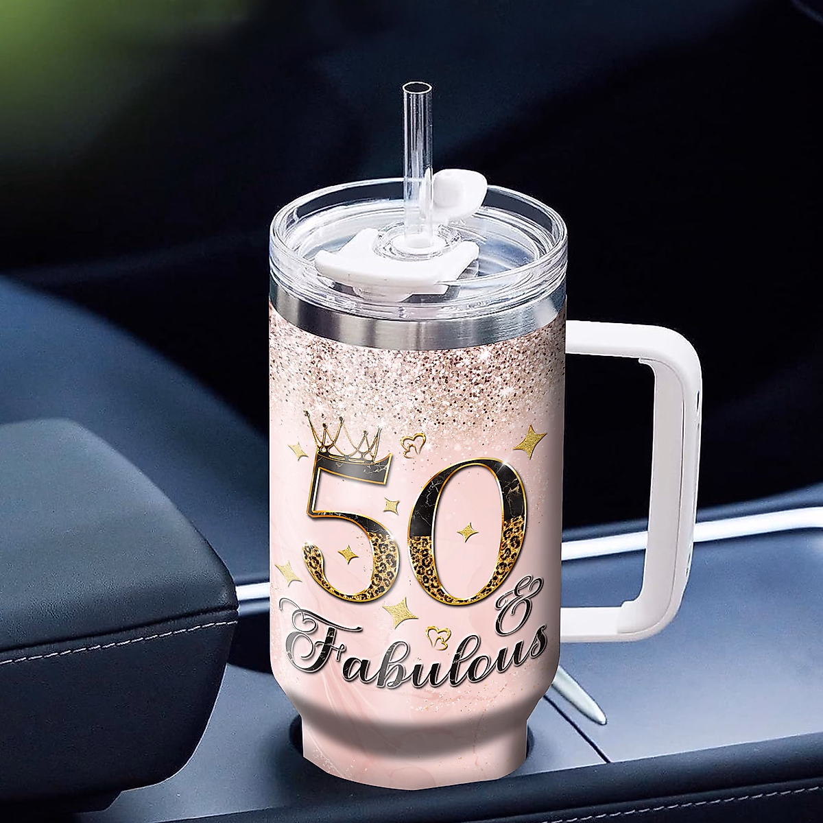 WAZONE Personalized 50th Birthday Tumbler Travel Coffee Mug Stainless Steel Tumblers With Lid 40oz Cups Custom Name Birthday Gifts For Women Mom Friends Family Sister Brother Dad Bff