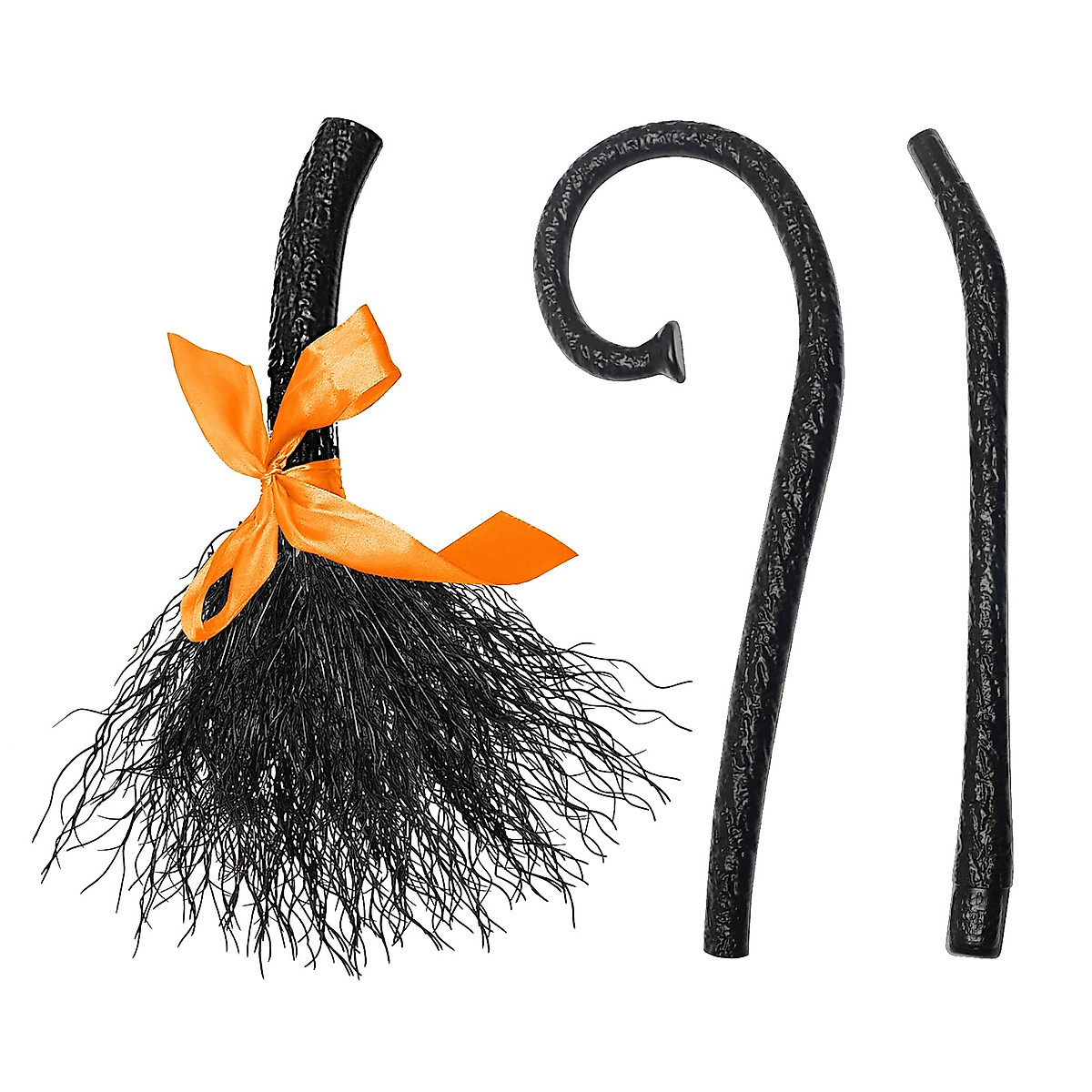 Poshetion Halloween Witch Broom with Ribbons for Kids and Adults, Wizard Flying Wicked Broomstick Props for Cosplay Party, Witch Decorations, Black