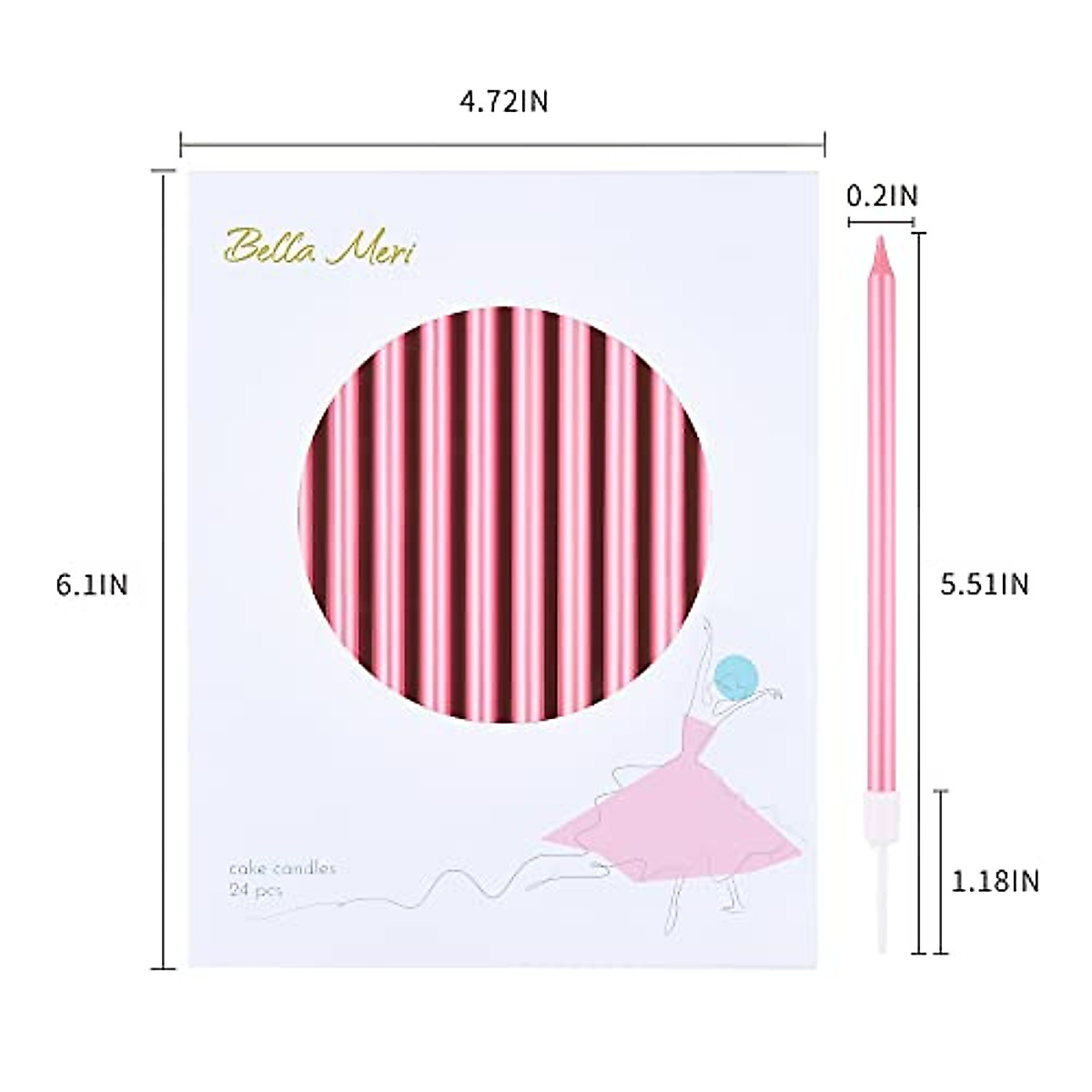 Bella Meri 24-Count Pink Long Thin Metallic Birthday Candles, Cake Candles, Birthday Parties, Wedding Decorations, Party Candles