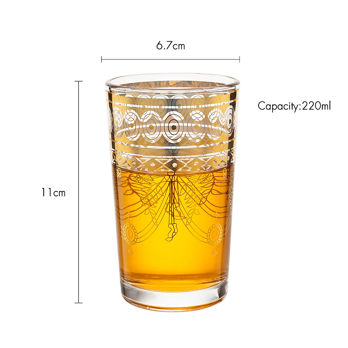 The Wine Savant Gold Moroccan Glasses Artisan Hand-Made Multipurpose 220 ml 7.5 oz Tea and Wine Morrocan Tumbler Marrakech & Casablanca Tea Cups Set of 6