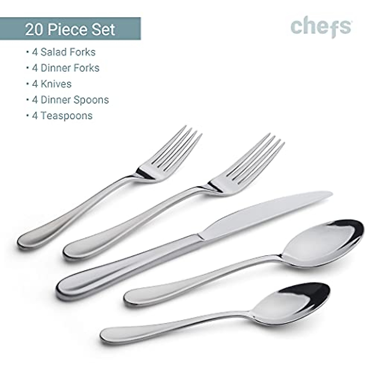 Chefs 18/10 Stainless Steel 44pc Flatware Set, Service for 8, Mesa Satin