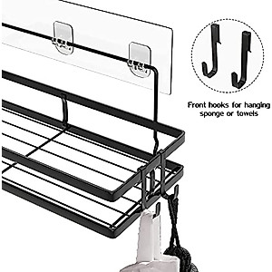 ANYEV Shower Caddy Shelf Organizer 2 Pack, Adhesive Black Bathroom Basket Shelves, No Drilling Traceless Adhesive Shower Wall Shelves, Rustproof Black Bathroom Shower Storage Organizer with Hooks