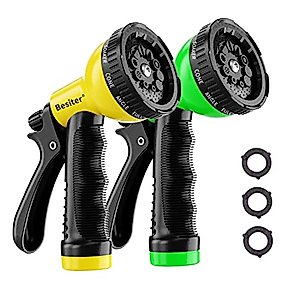 Besiter Garden Hose Nozzle Sprayer: 2 Pack 10 Patterns Water Spray Nozzles for Garden Hose Heavy Duty Hose Head Hose Attachment for Car Wash and Lawn