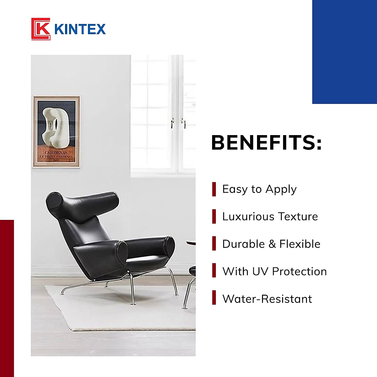 Faux Leather Upholstery Fabric - Quality Pebbled Pattern Leather for Chairs, Car Interior, Bags, & DIY Craft - 1.25 mm thk, 2 Yards of Fabric for Furniture Reupholster - Kintex, Savana