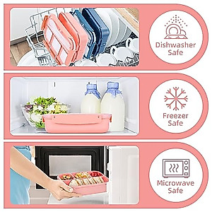 QQKO Bento Lunch Box for Adult Men Women, Toddler Kids Lunch Boxes for School Girls Boys, Lunch Containers for Adults Kids with 4 Compartments, Sauce Container, Utensils and Muffin Cups, Pink