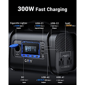 Portable Power Station 300W Outdoor Generator 296Wh Backup Lithium Battery Portable Generator with 100W USB C PD Output&Input, 2AC Outlet, 2 USB A& USB C, LED Flashlight for Outdoors Camping Travel