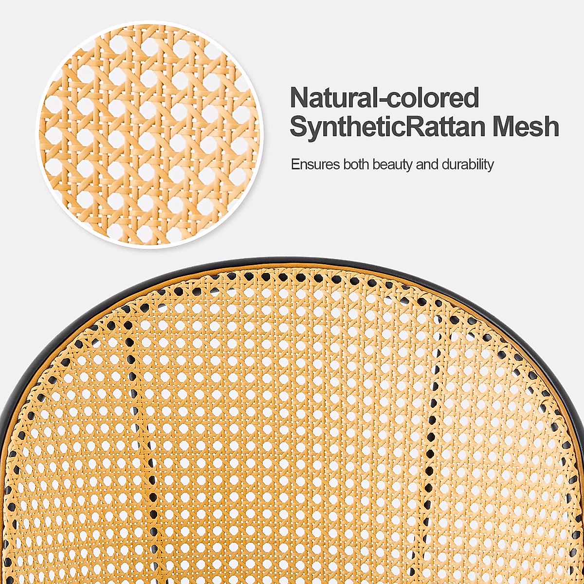 Bekrvio Rattan Dining Chairs Set of 2, Mid-Century Modern Kitchen Dining Room Chairs with Full Cane Backrest Armless Upholstered Farmhouse Boucle Dining Chairs with Metal Leqs for Dining Room, White