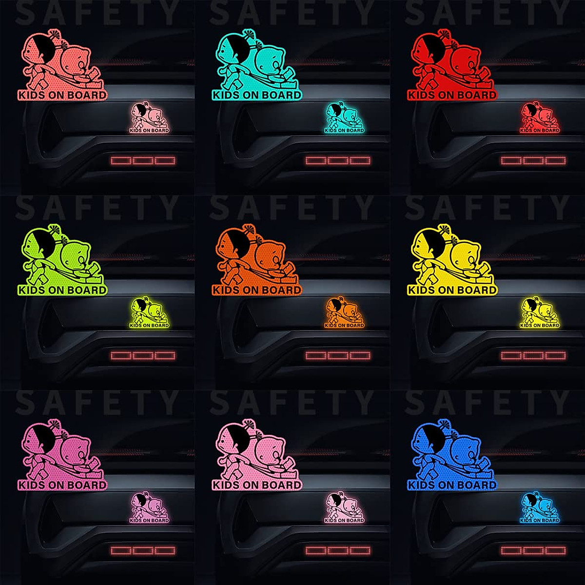 Dreothy 2pcs Kids on Board Car Stickers,High Intensity Night Safety Warning Baby on Board Sign Vinyl Stickers for Cars Motorcycle Trucks Bumper Sticker Window Decal (Blue)