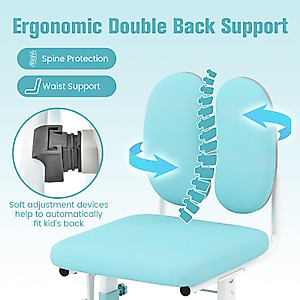 Costzon Kids Desk Chair, Height Adjustable Student Study Task Chair with Double Back Support, Rotatable Footrests, Mesh Ergonomic Office Chair, Kids Computer Chair for Boys Girls Bedroom School, Blue