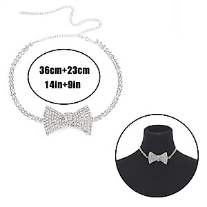 ELABEST Sparkly Rhinestone Necklace Bowtie Crystal Choker Bowknot Tennis Chain Wedding Bridal Bridesmaid Costume Jewelry for Women