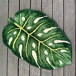 stitchworn Monstera Leaf Area Rug 3.3x2.2ft Tufted Washable Bath Mat Home Décor for Bedroom Bathroom Office Floor Plant Room