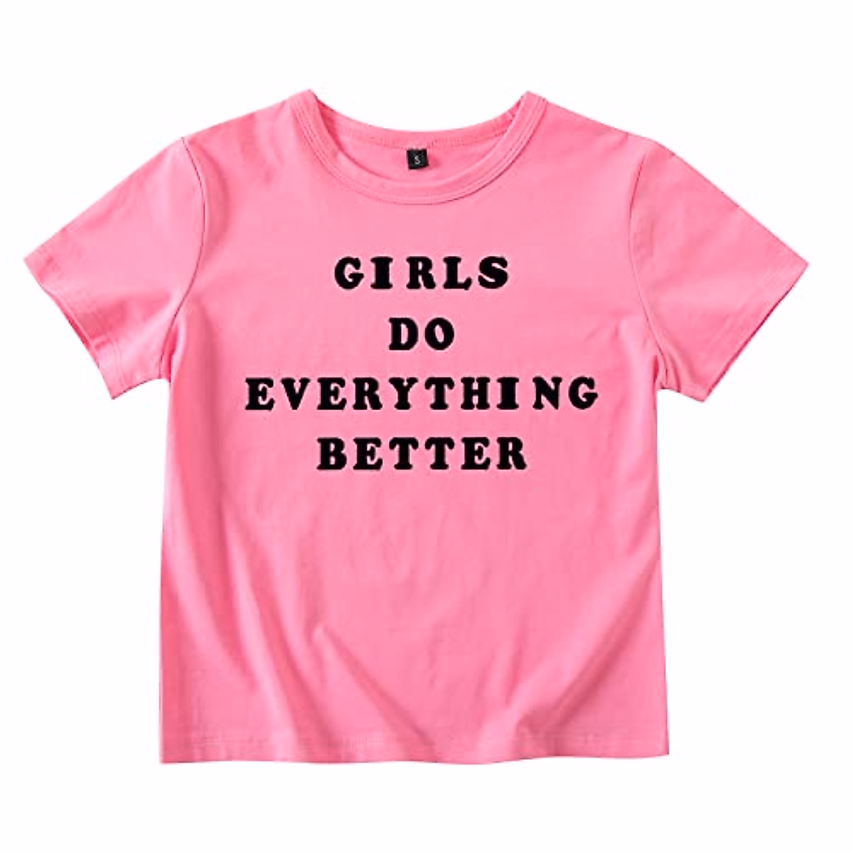 BINTEHGS Aesthetic Cute Baby Tees for Teen Girls Letter Graphic Print Crop Top Y2k Cropped Tee for Women Short Sleeve T Shirt (Pink,M,Medium)
