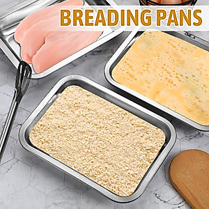 Breading Trays Set of 3 Large 10.4 x 7.7 x 1.9 Inch Stainless Steel Breading Pans with Tong for Dredging Chicken Breasts and Marinating Meat, Food Prep Trays for Breadcrum Dishes, Schnitzel