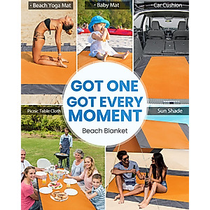 POPCHOSE Beach Blanket, Sandfree Beach Mat ‎108"x85.2"/83"x78" for 7 Persons, Extra Large Beach Blanket Waterproof Sandproof with 6 Stakes, Easy to Clean, Lightweight Compact Beach Accessories