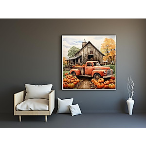 5D Fall Diamond Painting Kits for Adults Beginners,Car Pumpkin Diamond Art Kit,DIY Full Round Drill Diamond Dot Gem Art Kits for Adults,Home Wall Decor 13.78x13.78 Inch