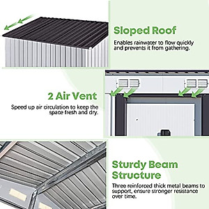 JAXPETY 4' x 6' Large Outdoor Storage Shed Box, Backyard Garden Steel Utility Tool Sheds Lawn Building Garage Organizer w/ Sliding Door, Inclined Roof, 2 Vents, Gray
