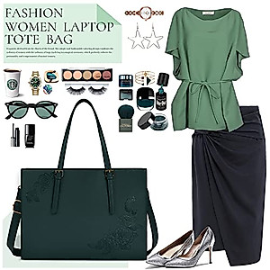Laptop Bag for Women 15.6 Inch Laptop Tote Bag Leather Waterproof Work Bags Professional Business Office Computer Briefcase Large Capacity Shoulder Bag Dark Green