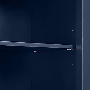 Crosley Furniture Cora Drop Leaf Kitchen Island Microwave Stand, Coffee Bar with Storage Drawers and Shelves, Navy