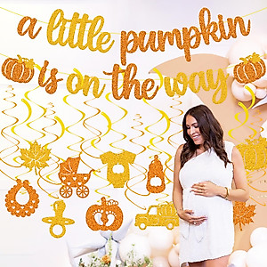 Pumpkin Baby Shower Decorations A Little Pumpkin is on The Way Banner Glitter Orange Baby Shower Hanging Swirls Party Decoration Fall Pumpkin Thanksgiving Theme Gender Reveal Birthday Party Supplies