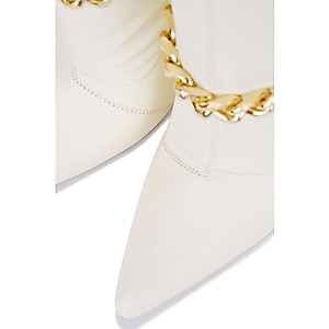 Cape Robbin Joelle Sexy Stiletto Slide On Booties for Women, Pointed Toe Women's Ankle Boots with Gold Links - White Size 10