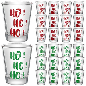 Sliner 24 Pcs Christmas Shot Glasses 2 oz Holiday Glass Cups with Ho Ho Ho Print Mini Christmas Glasses Drinkware Bulk for Drinking Liquor Vodka Whiskey Party Supplies Gifts Table Decoration