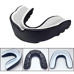 Sports Mouth Guard for Kids Youth/Adults-Mouthguard for Lacrosse, Basketball, Karate, Flag Football, Martial Arts, Rugby, Boxing, MMA, Hockey -Free Carrying Case for Mouthguard(White Black Kids)