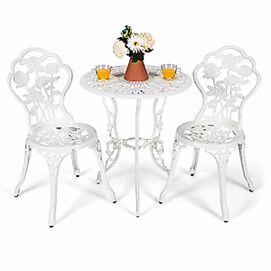 Tangkula 3 Pieces Patio Bistro Set, Outdoor Aluminium Patio Furniture Set, Outdoor Chairs and Table with Umbrella Hole, Patio Dining Set for Balcony Backyard Garden & Poolside (White)