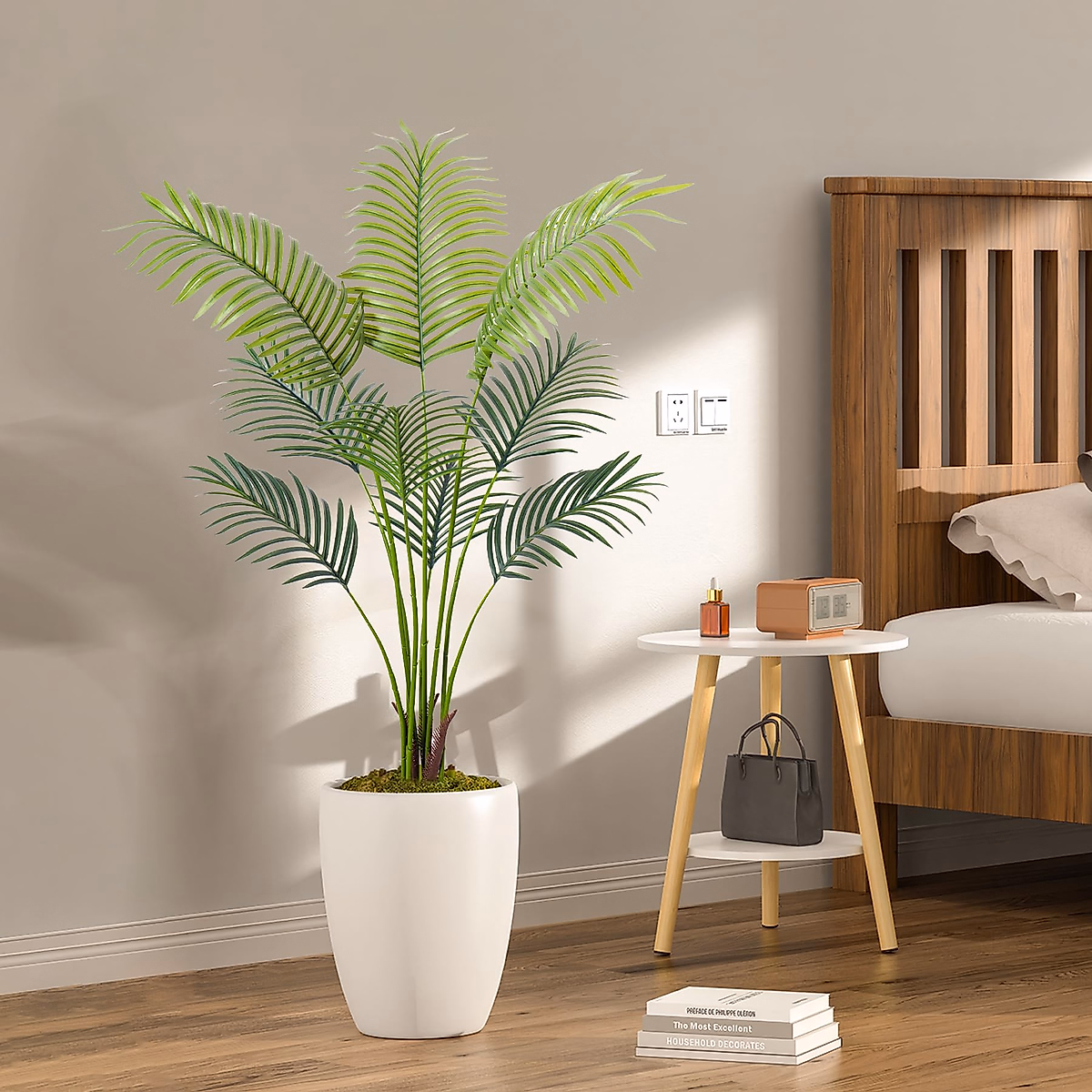 Aphighjoy 4FT Artificial Areca Palm Plant with Natural Trunks & Real Touch Leaves,Fake Palm Tree with Stable Pot, Faux Plant for Indoor Outdoor Modern Decor Housewarming Gift (4 Ft - 1 Pack)