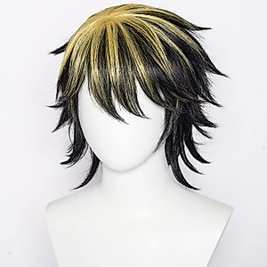 osseoca Hanemiya Kazutora Yellow and Black Warped Juvenile Synthetic Hair Lifelike Anime Halloween Carnival Comic Exhibition Cosplay Hair Natural COS Ombre Wigs (Hanemiya Kazutora)