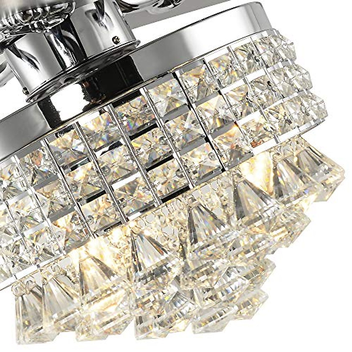 Tropwellhouse LuxureFan 52" Crystal LED Chrome Ceiling Fan Light Fixture Gorgeous Crystal 5 Reverse Wood Blades Modern Chandelier with Remote Control Decoration Home/Living Room