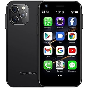 Global Version Soyes XS12 Mini 4G Smartphone 3.0 Inch Dual Sim Ultra Thin Unlocked Card Mobile Phone WiFi Bluetooth Hotspot Student Pocket Cellphone (Black 32GB)