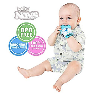 BabyNoms ® Teething Mitten | The Original Teething Paw | Safe Silicone Teething Toy or Teething Ring Provides Self-Soothing Teething Relief | Dino Blue Teether